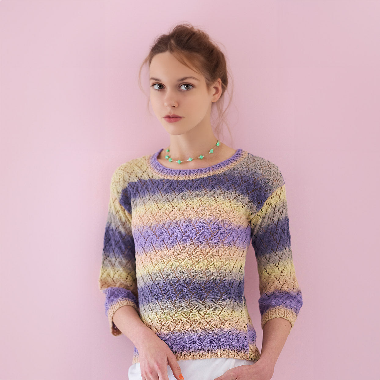 Lace pattern tiered pullover – あみものレシピ